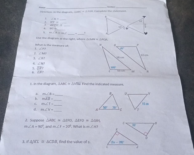 Direction In the diagram ( ABC TUV) | StudyX