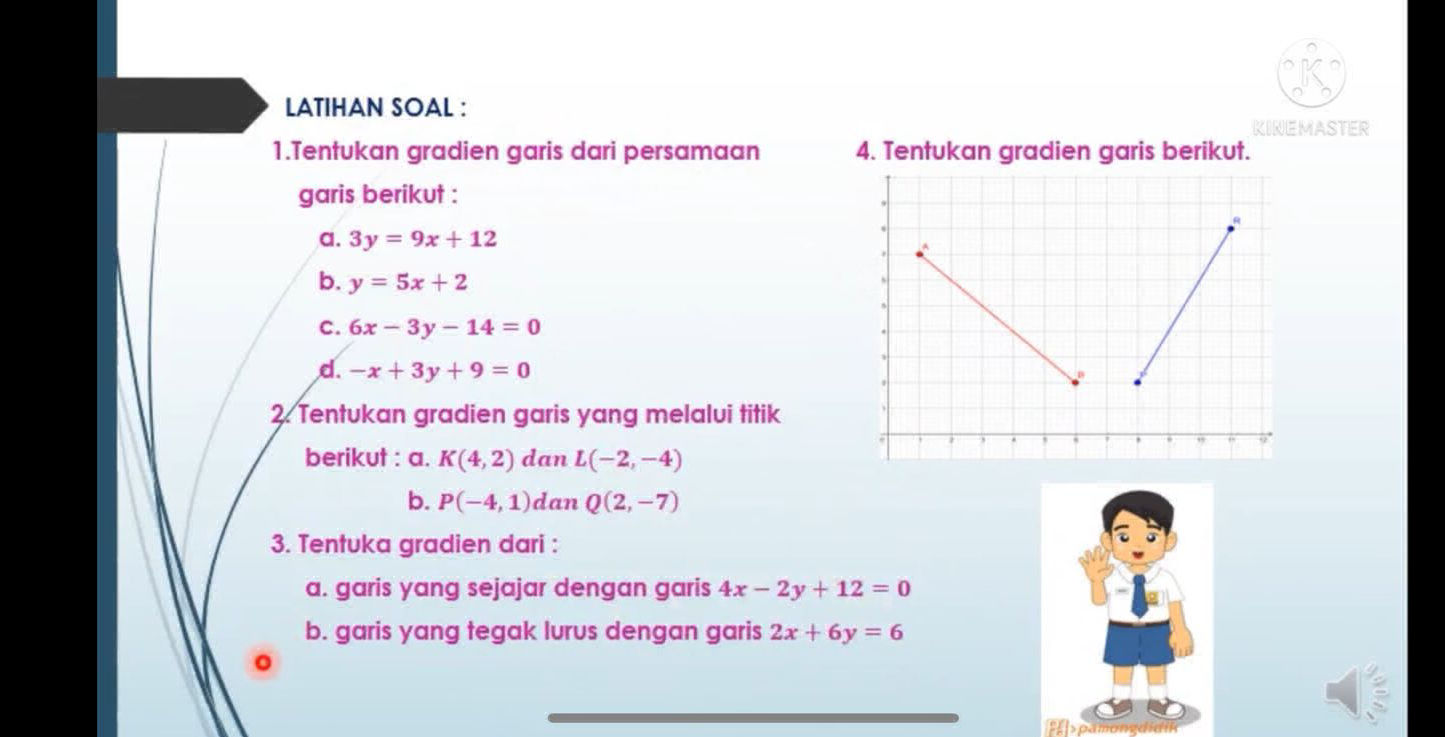 LATIHAN SOAL 1Tentukan gradien garis dari | StudyX