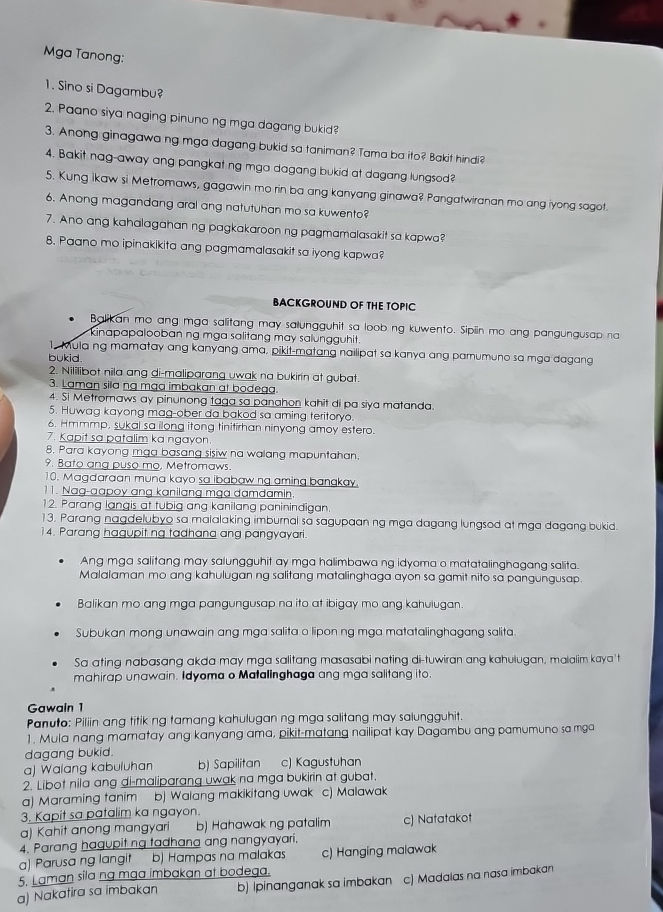 Mga Tanong 1 Sino si Dagambu 2 Paano siya | StudyX