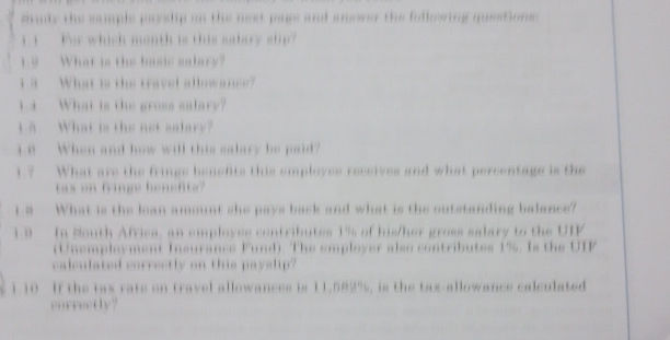 Bude the sample payslip on the next page and | StudyX