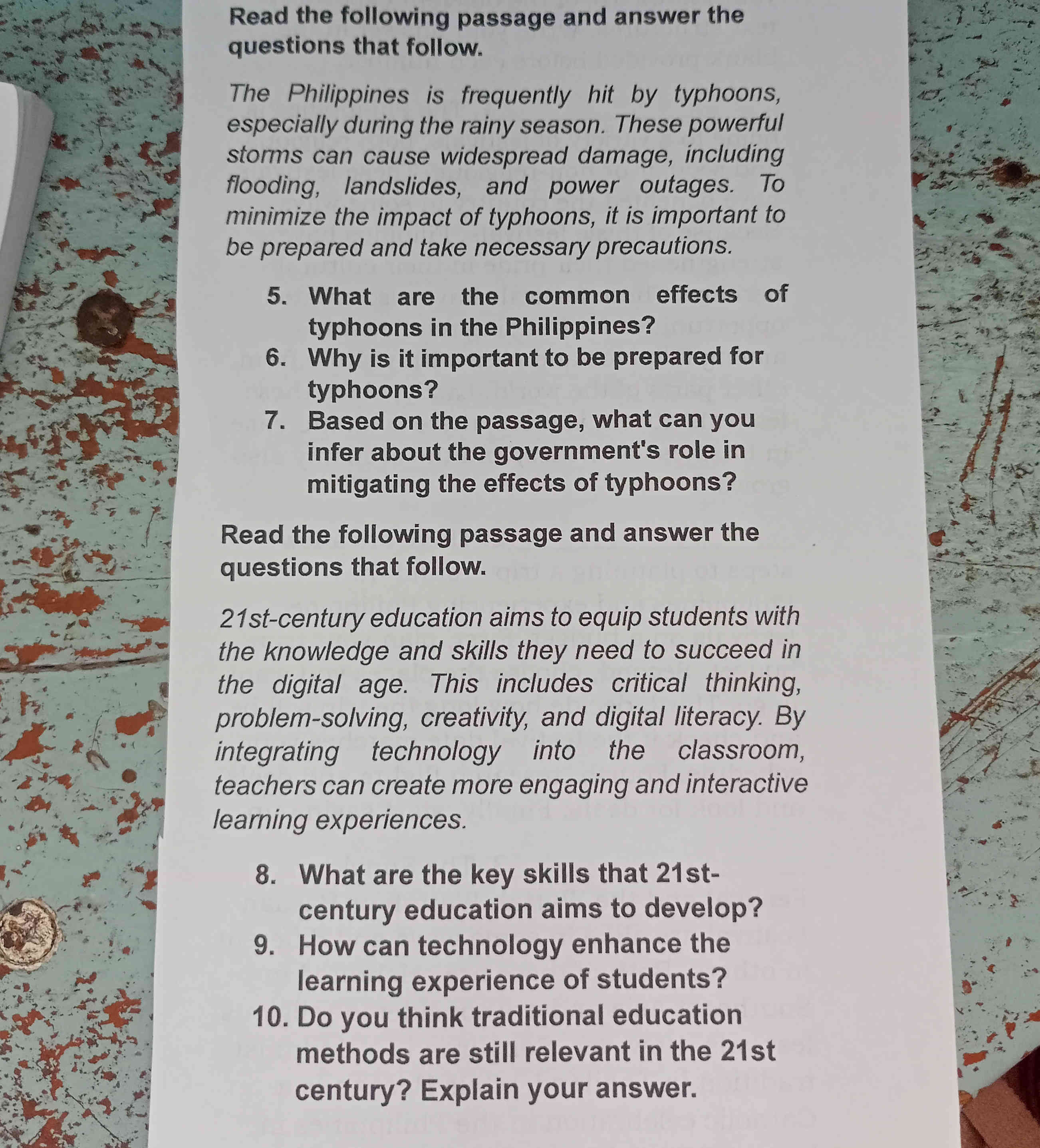 Read the following passage and answer the | StudyX