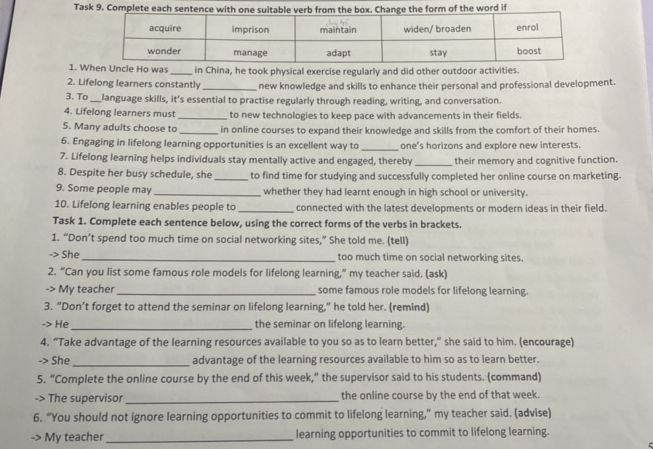 Task 9 Complete each sentence with one | StudyX