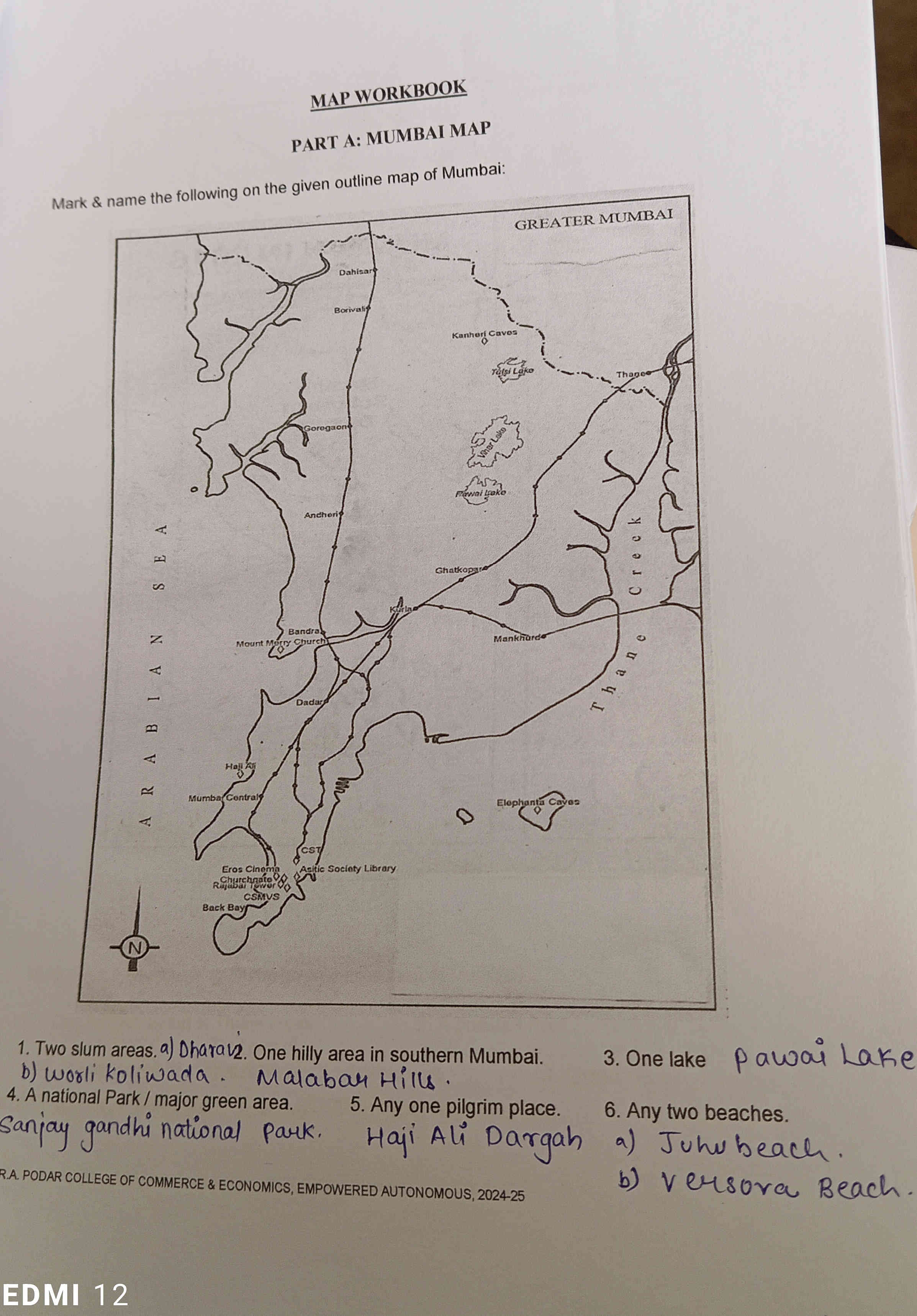 MAP WORKBOOK PART A MUMBAI MAP Mark name | StudyX