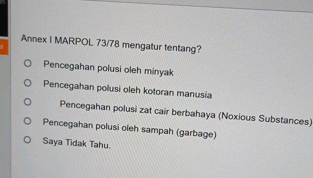 Annex I MARPOL 73/78 mengatur tentang | StudyX