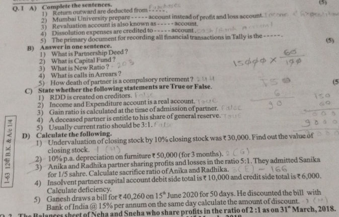 Q1 A) Complete the sentences 1) Return | StudyX