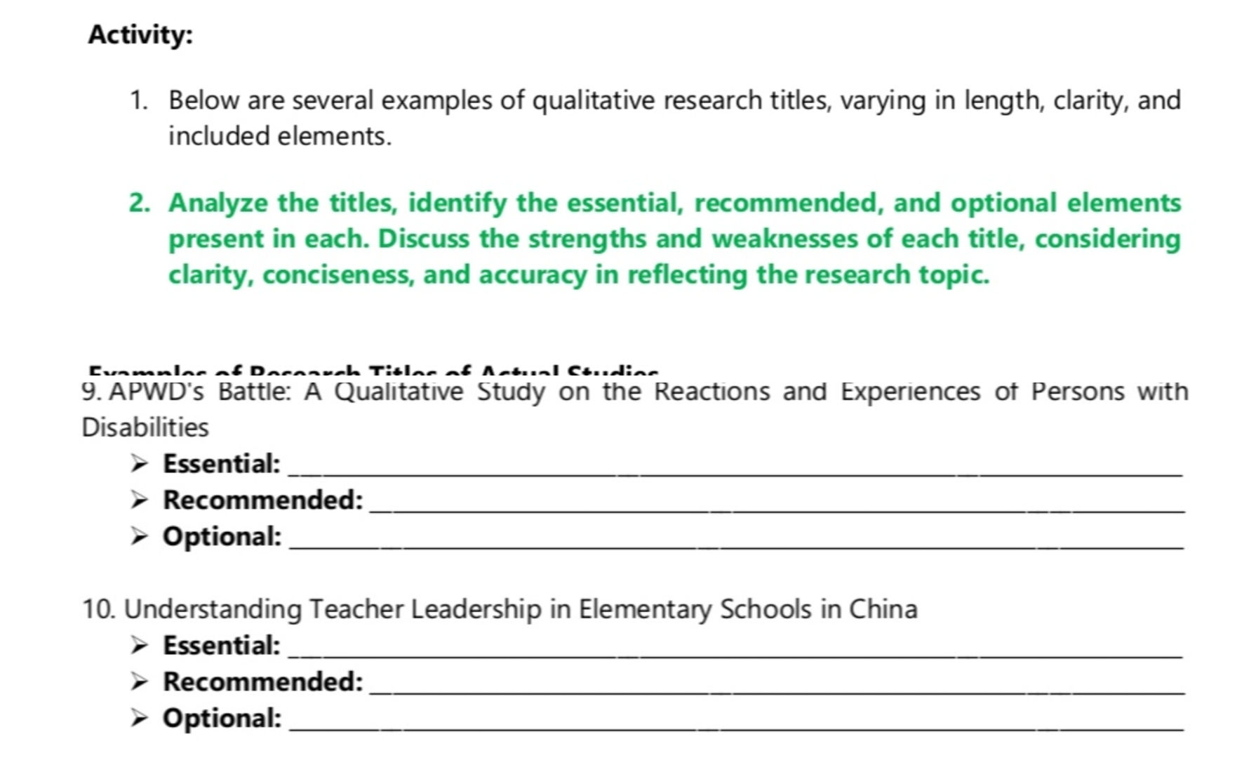Activity 1 Below are several examples of | StudyX