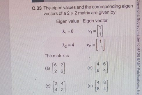 Q33 The eigen values and the corresponding | StudyX