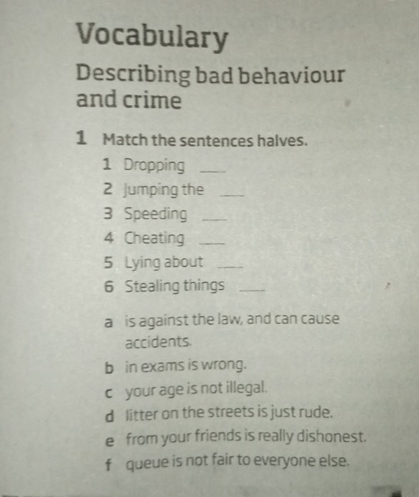 Vocabulary Describing bad behaviour and | StudyX