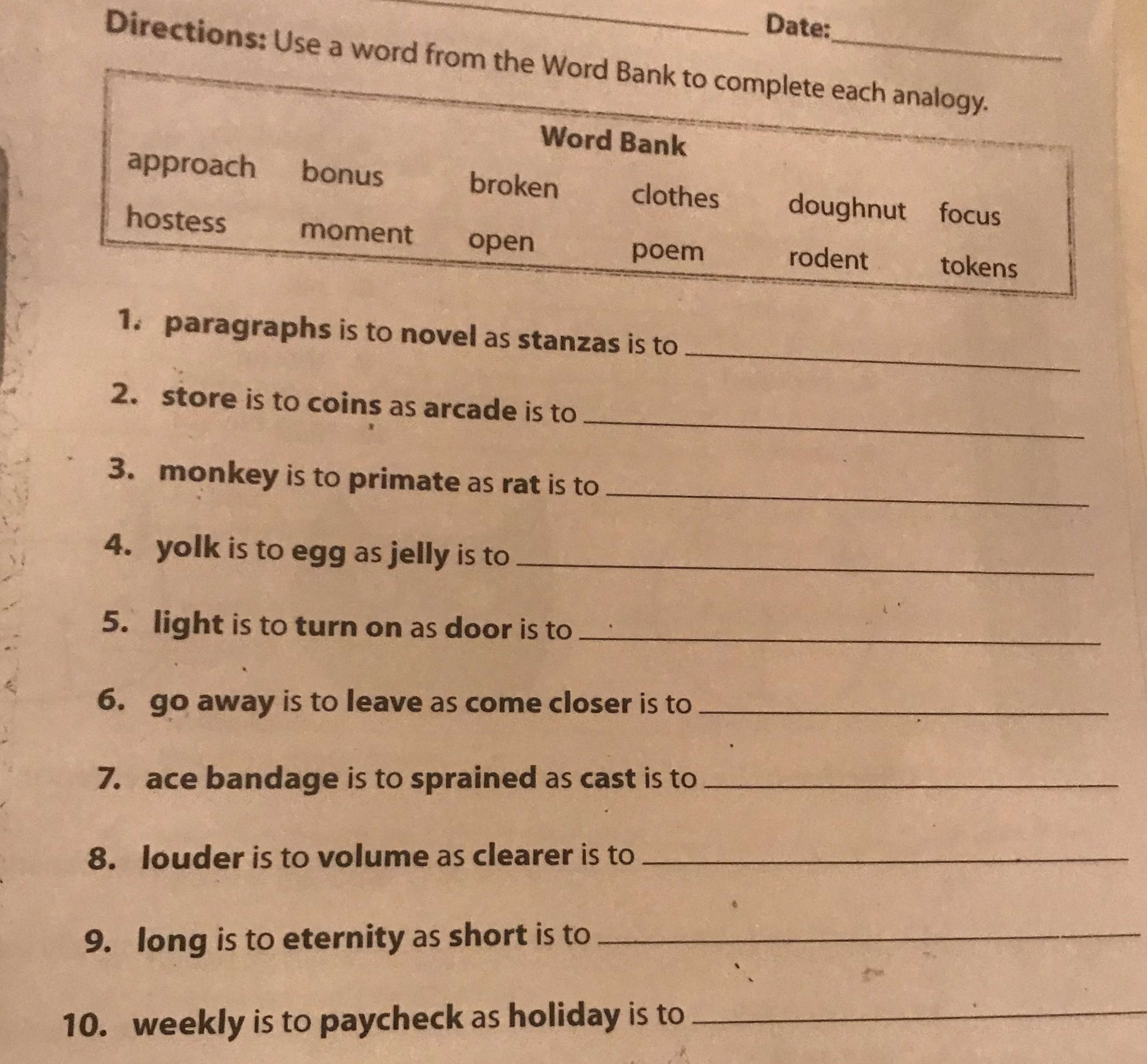 Directions Use a word from the Word Bank to | StudyX