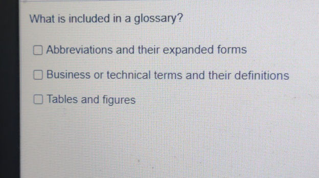 What is included in a glossary | StudyX