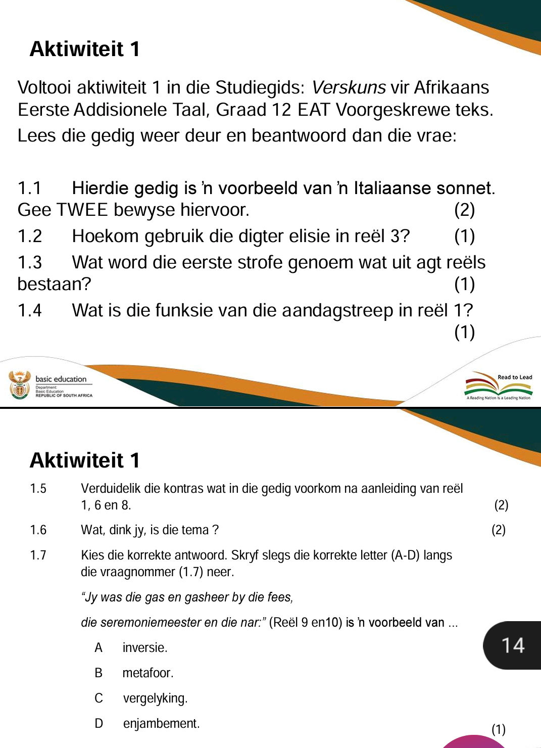 Aktiwiteit 1 Voltooi aktiwiteit 1 in die | StudyX