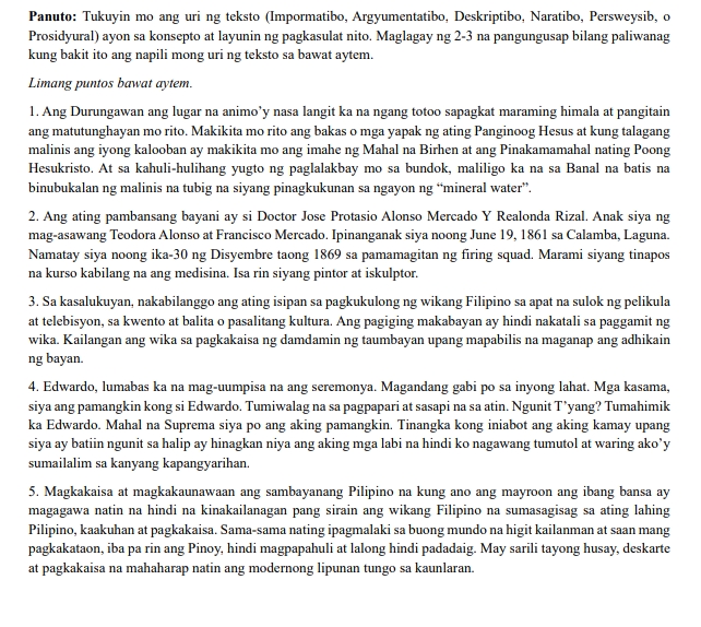 Panuto Tukuyin mo ang uri ng teksto | StudyX