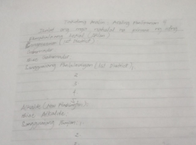 Takdang Aralin Araling Panlipunan Isulat ang | StudyX