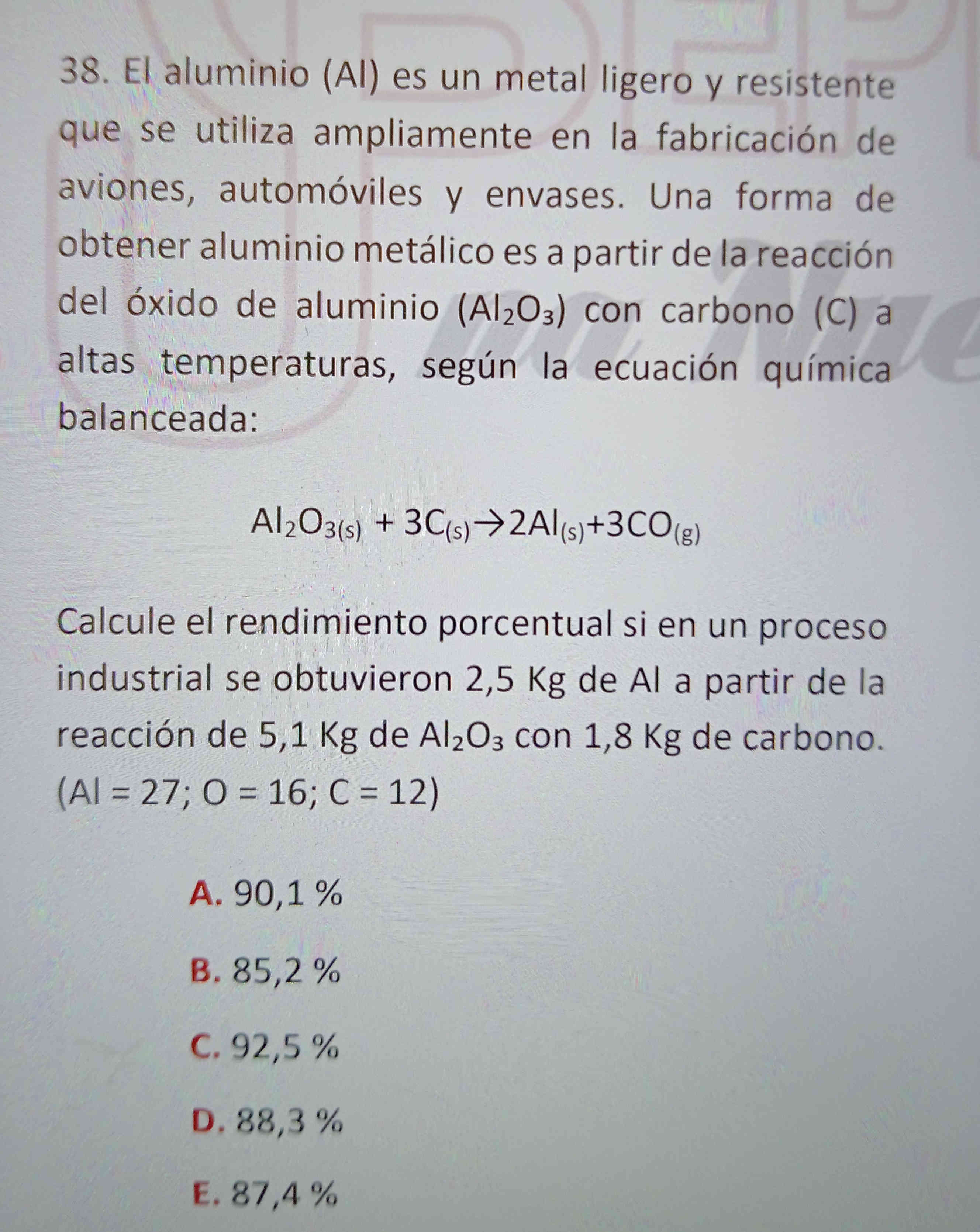 38 El aluminio (Al) es un metal ligero y | StudyX