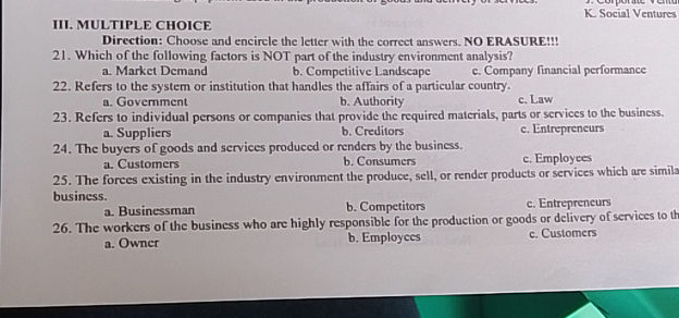 III MULTIPLE CHOICE Direction Choose and | StudyX