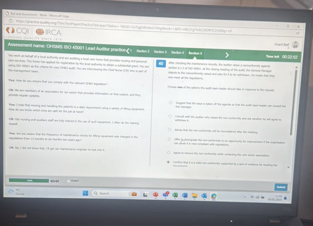 Assessment name OHSMS ISO 45001 Lead Auditor | StudyX