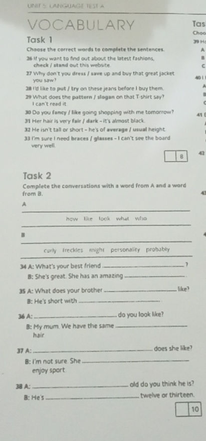 Task 1 Choose the correct words to complete | StudyX