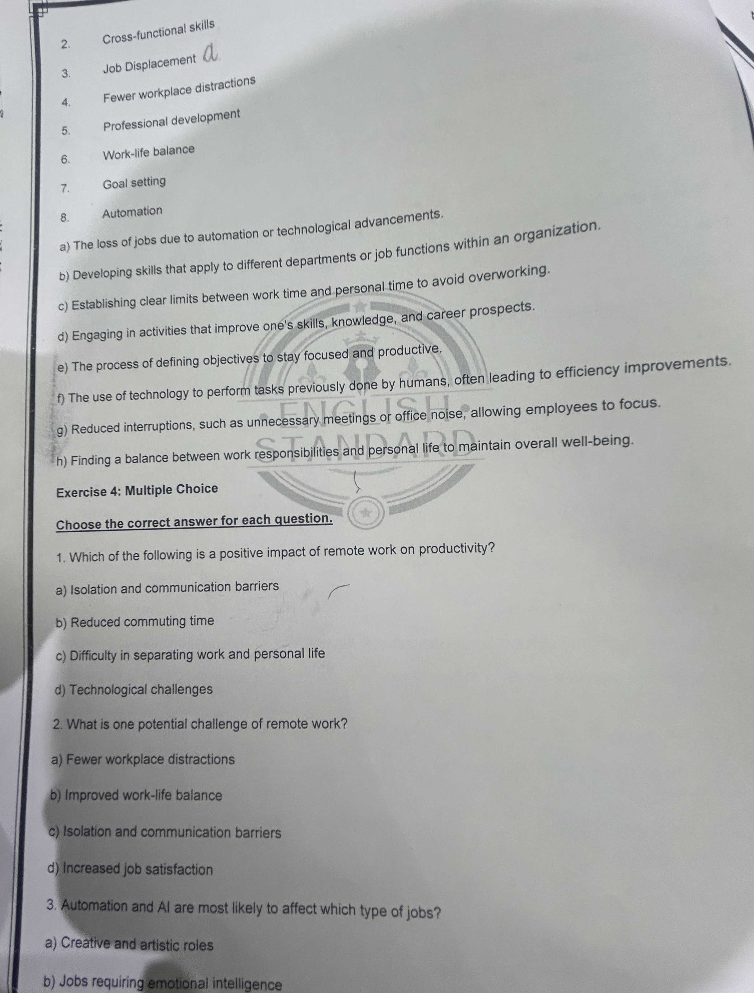 Cross-functional skills Job Displacement | StudyX