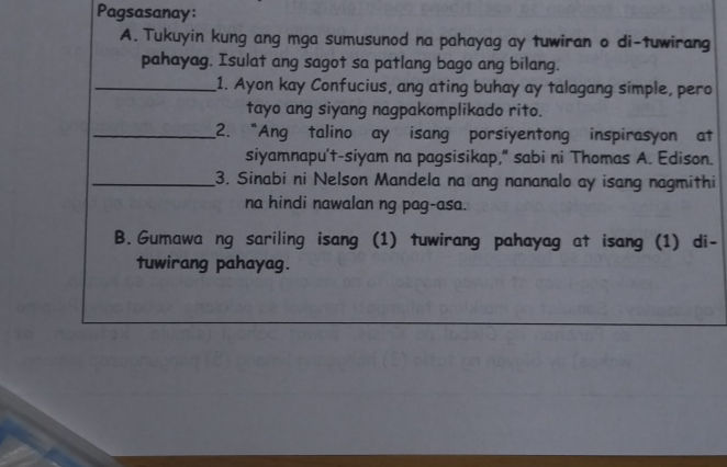 Pagsasanay A Tukuyin kung ang mga sumusunod | StudyX