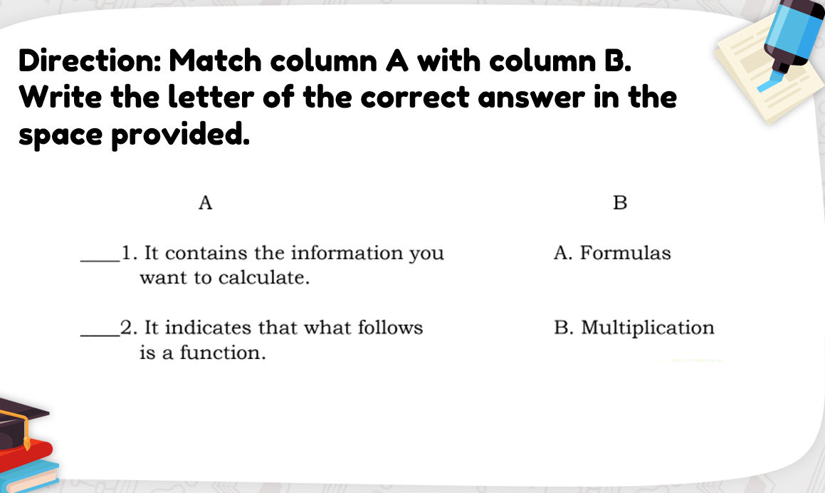 Direction Match column A with column B Write | StudyX