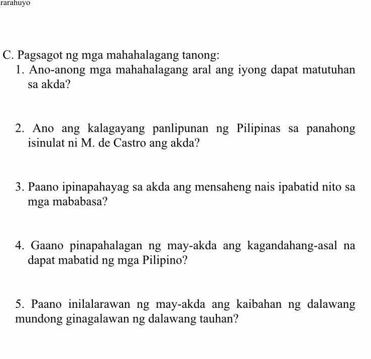 C Pagsagot ng mga mahahalagang tanong 1 | StudyX