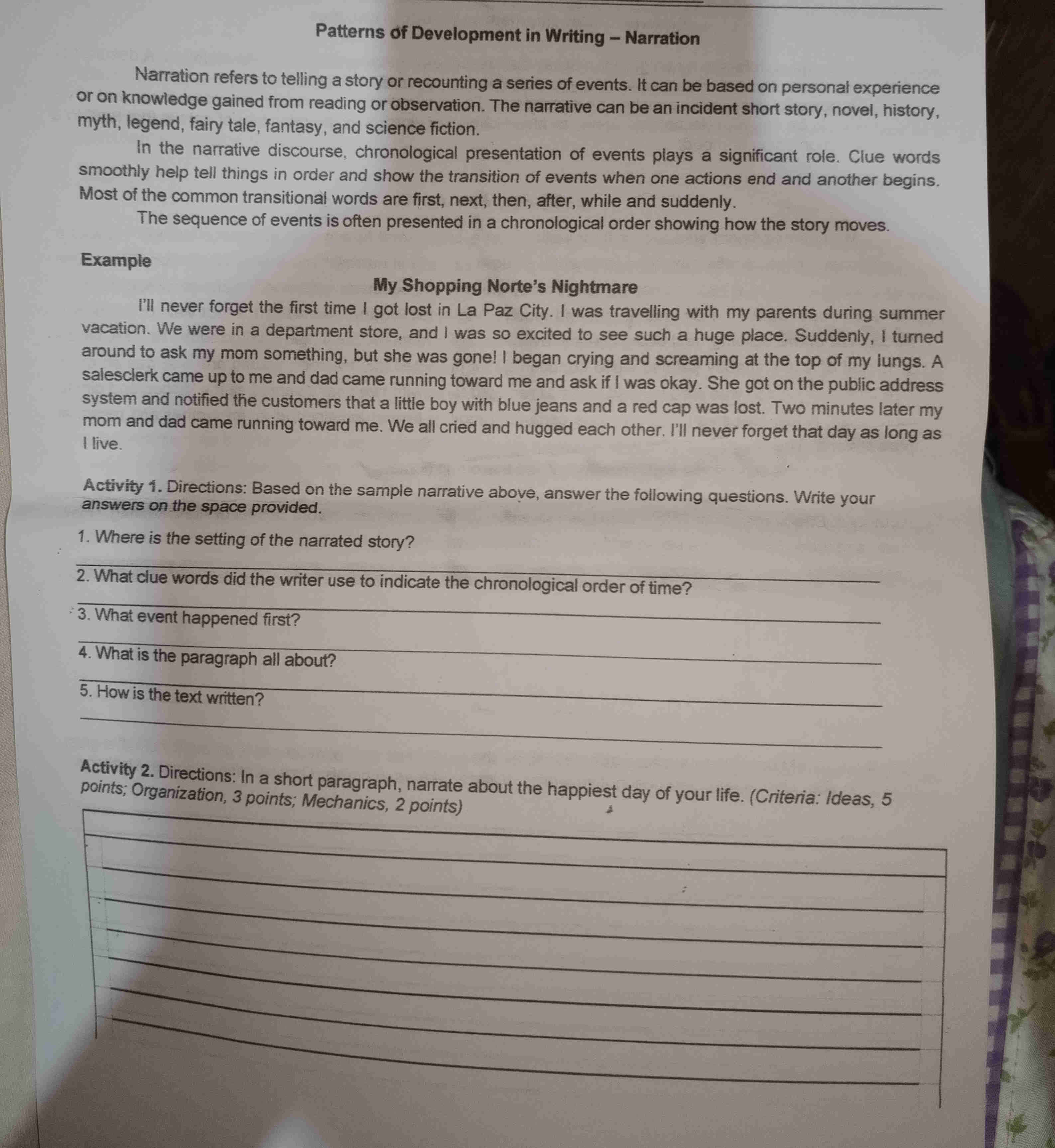 Patterns of Development in Writing - | StudyX