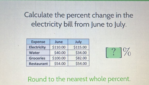 Calculate the percent change in the