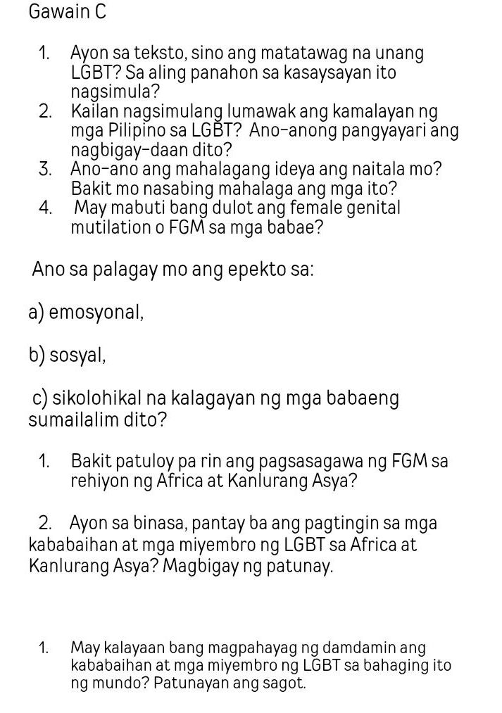 Gawain C 1 Ayon sa teksto sino ang matatawag | StudyX