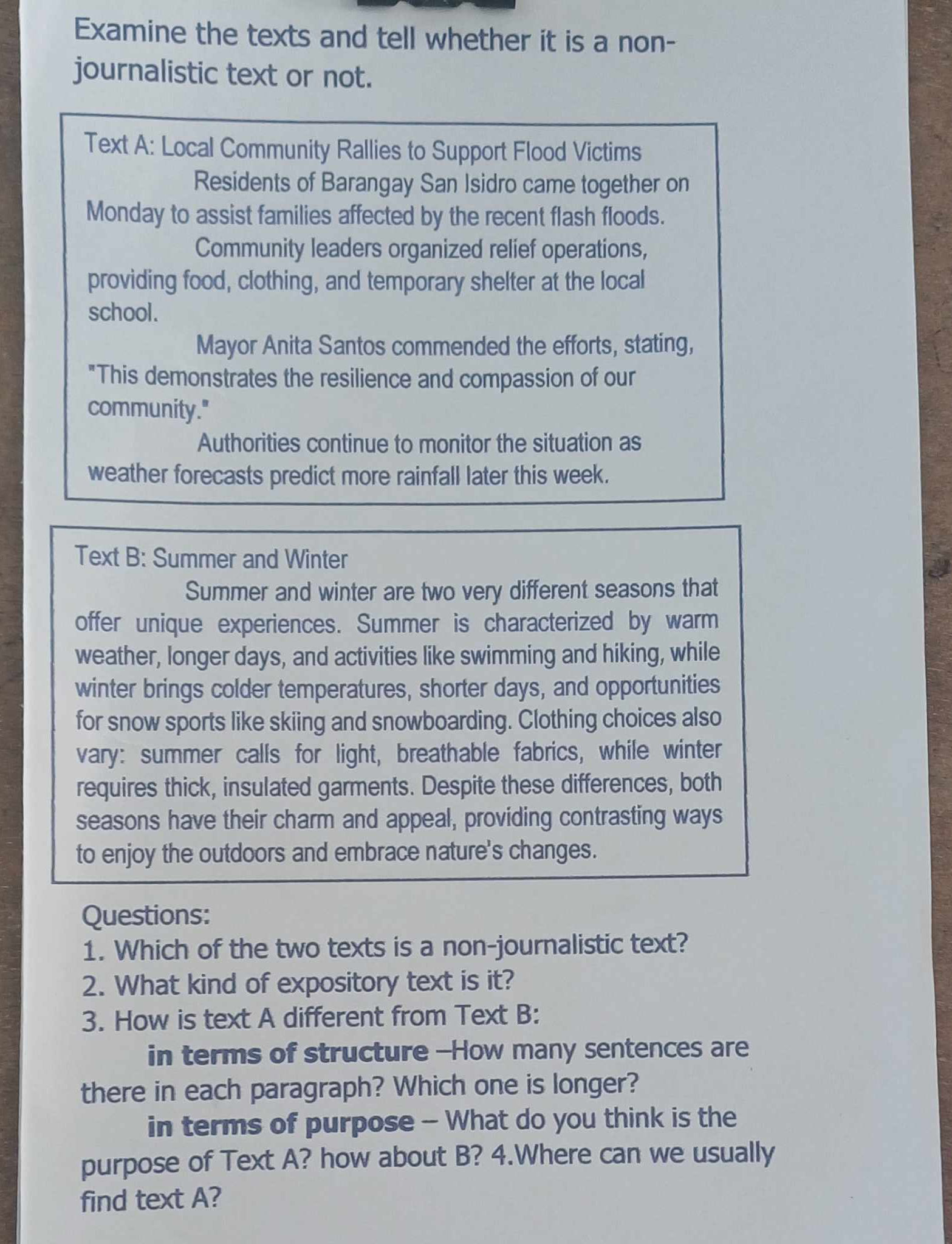 Examine the texts and tell whether it is a | StudyX