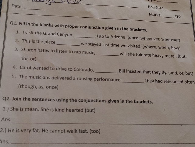 Q1 Fill in the blanks with proper | StudyX
