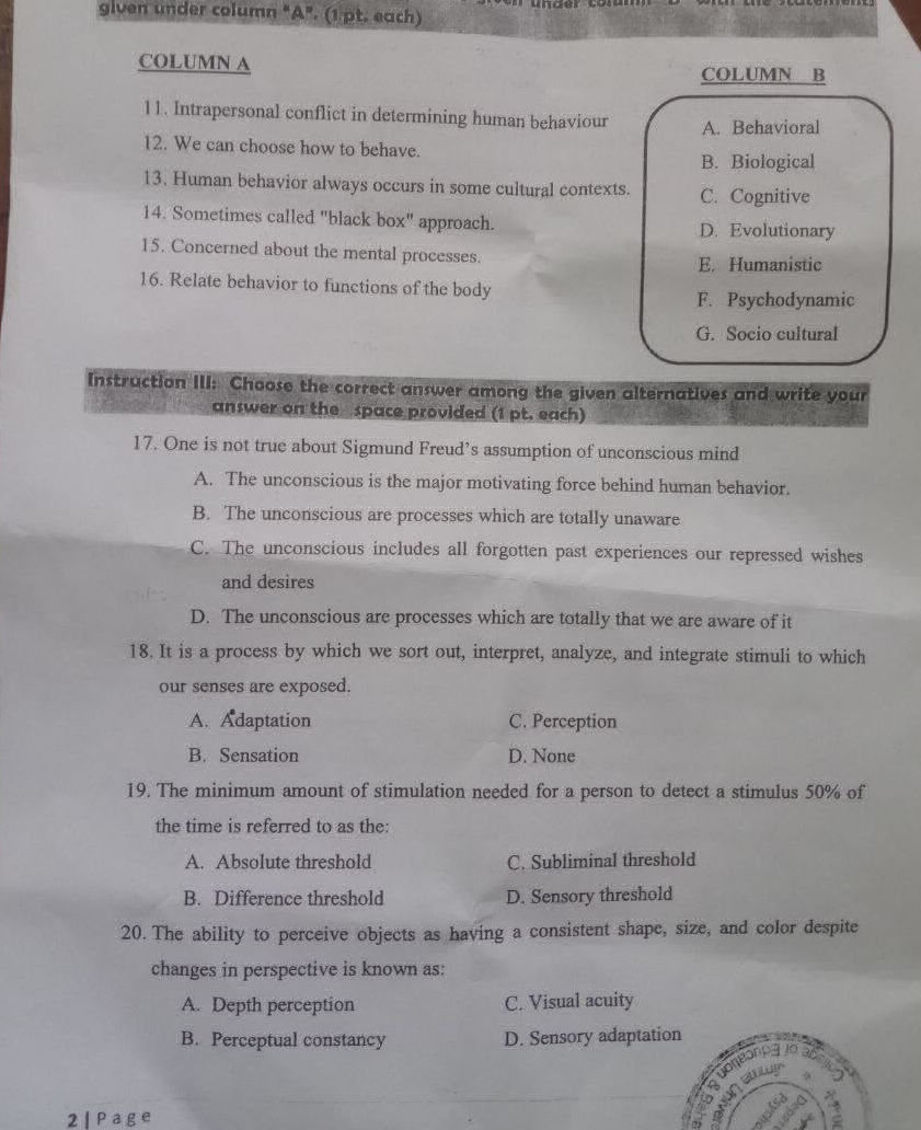 given under column A (1 pt each)COLUMN A11 | StudyX