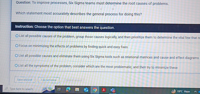 Question To improve processes Six Sigma | StudyX