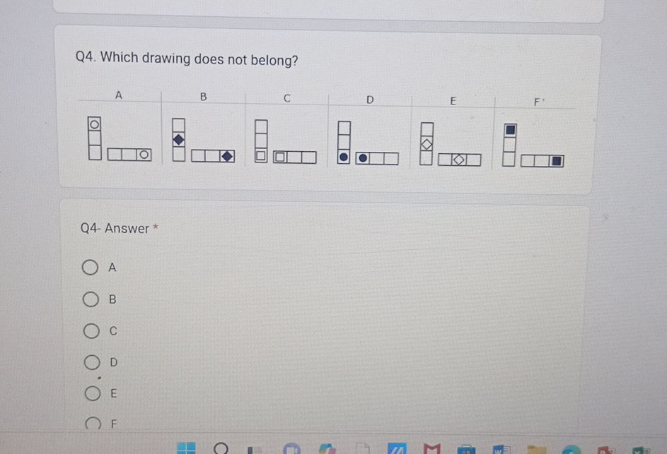 Q4 Which drawing does not belong A B C D | StudyX