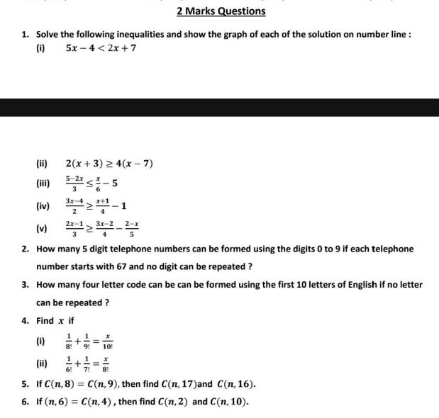 2 Marks Questions 1 Solve the following | StudyX