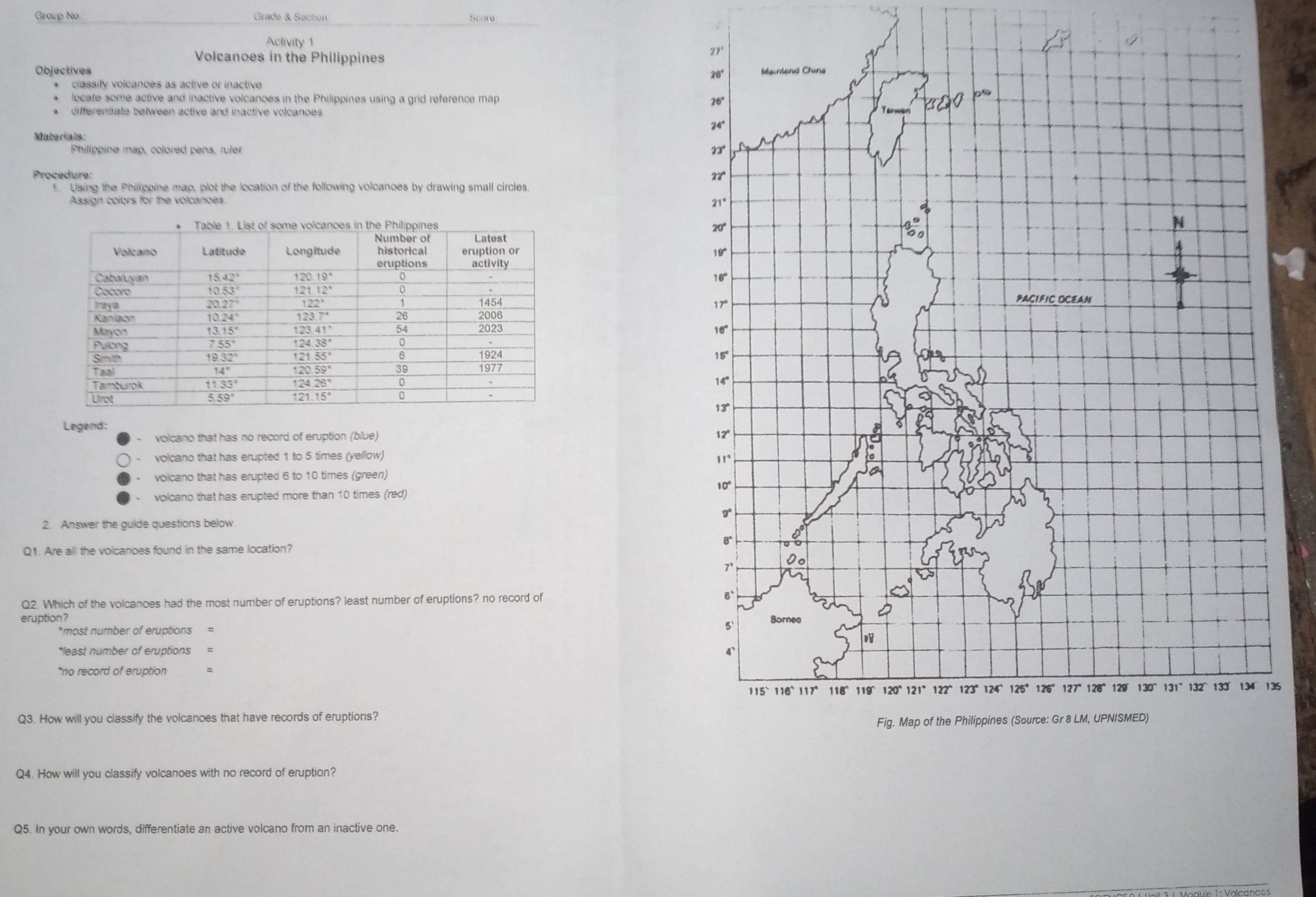 Activity 1 Volcanoes in the Philippines | StudyX