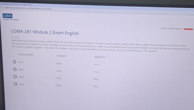 LOMA 281 Module 2 Exam English 7 of 20 Mark | StudyX