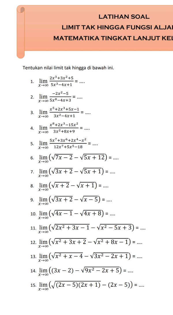LATIHAN SOAL LIMIT TAK HINGGA FUNGSI ALJABAR | StudyX