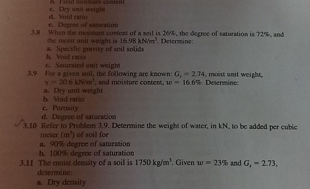 b Field moisture content c Dry unit weight d | StudyX