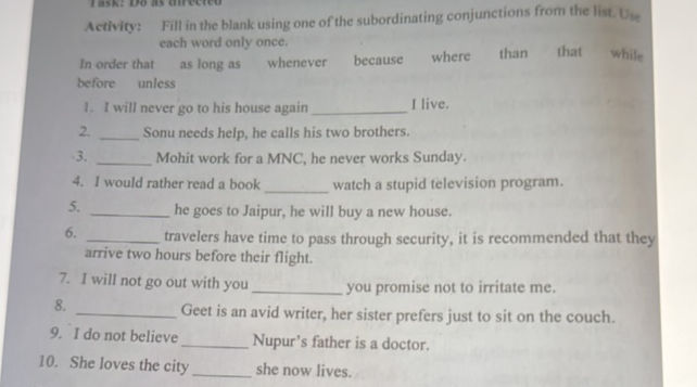 Activity Fill in the blank using one of the | StudyX
