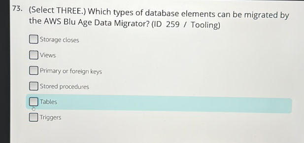 73 (Select THREE) Which types of database | StudyX