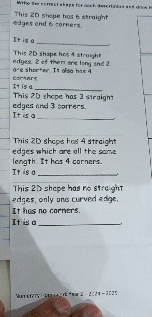 Write the correct shape for each description | StudyX