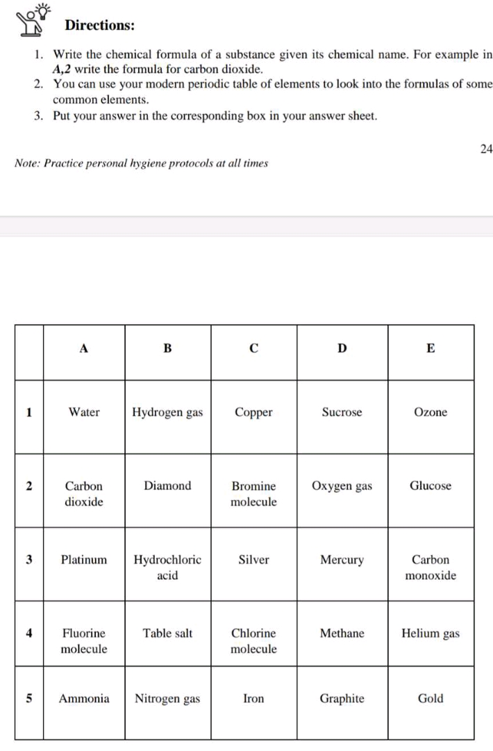 Directions 1 Write the chemical formula of a | StudyX