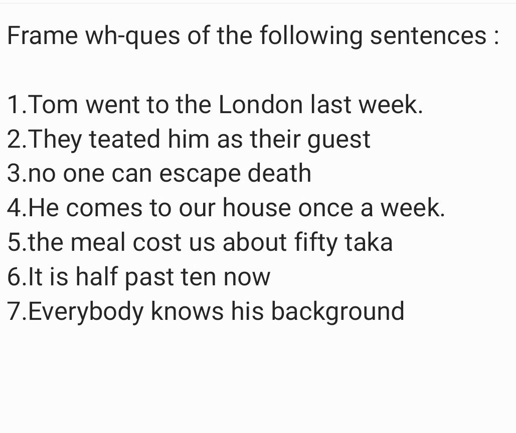 Frame wh-ques of the following sentences | StudyX