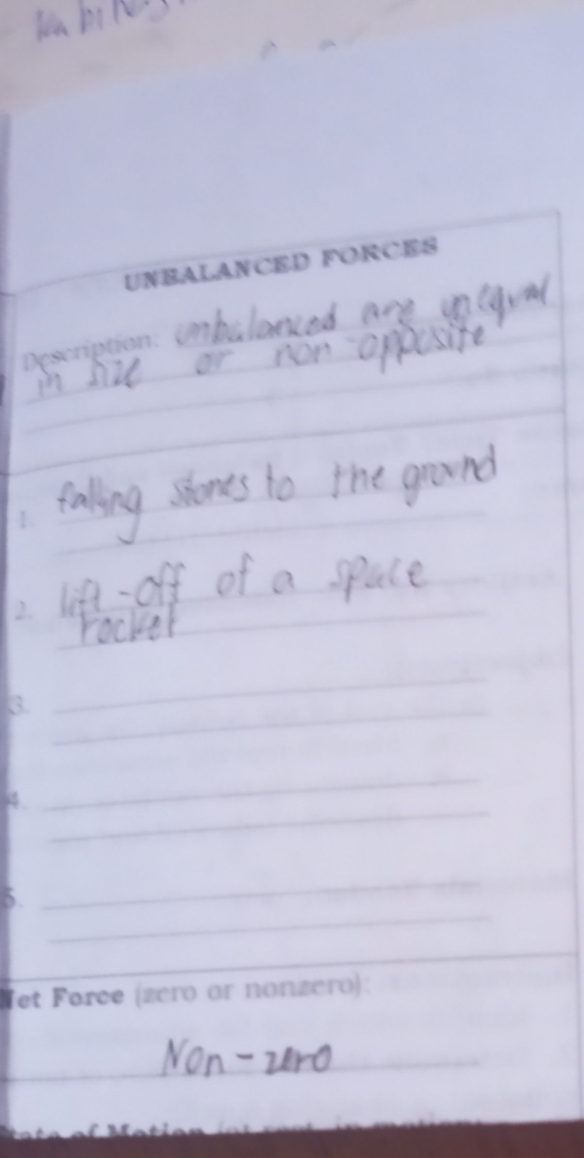 UNBALANCED FORCES Description unbalanced are | StudyX