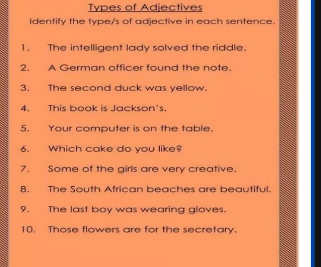 Types of Adjectives Identify the type/s of | StudyX