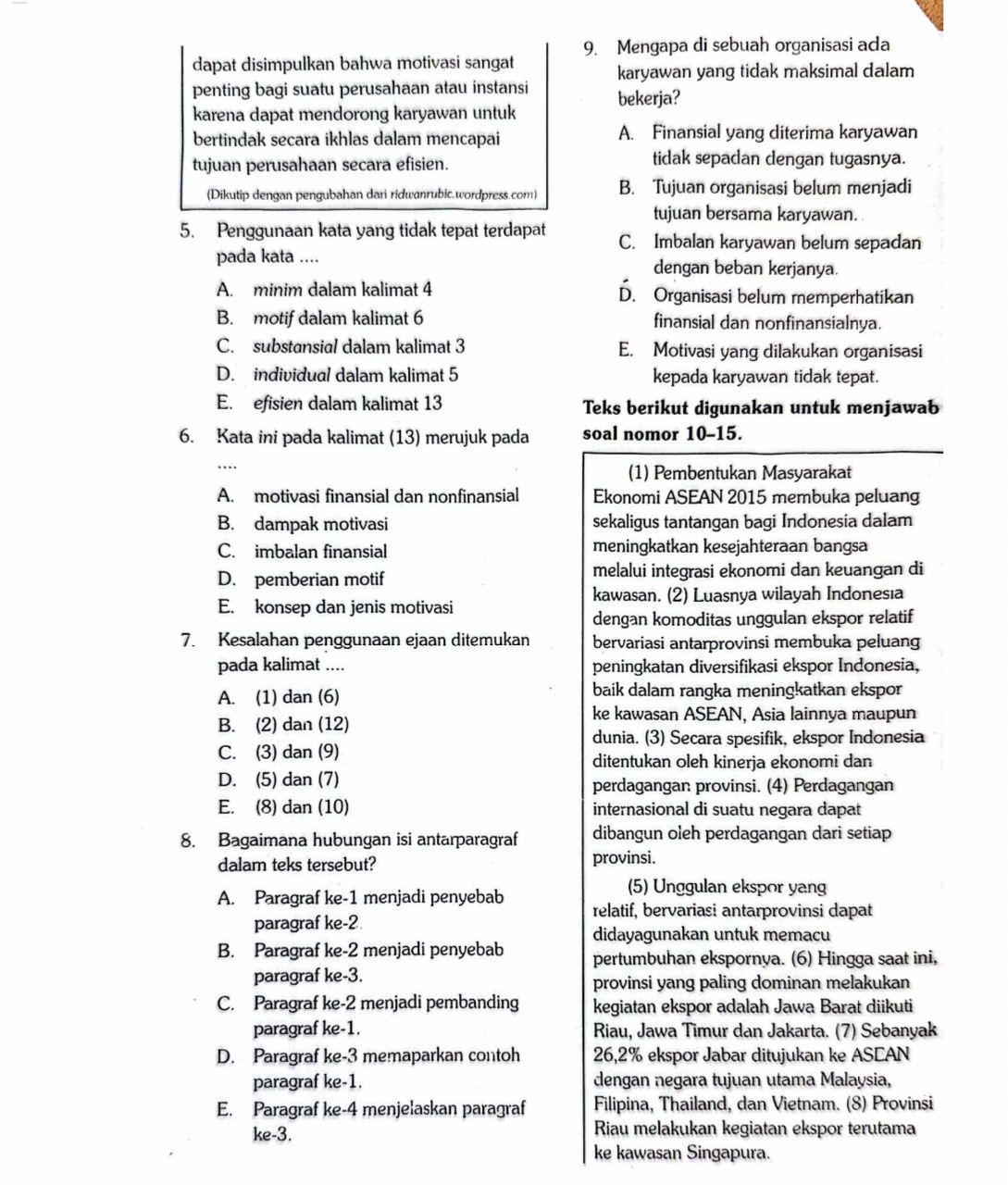 5 Penggunaan kata yang tidak tepat terdapat | StudyX