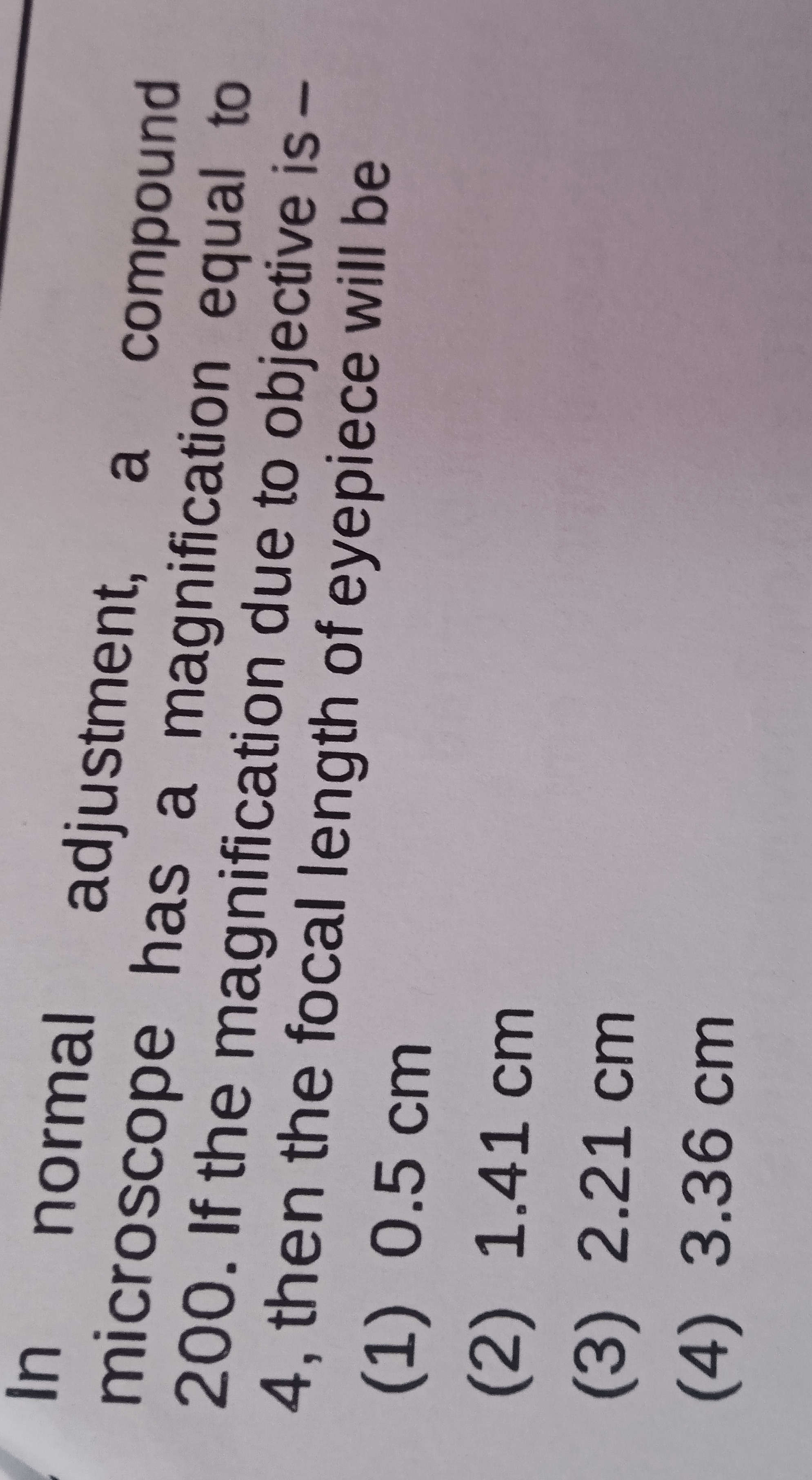 In normal adjustment a compound microscope | StudyX