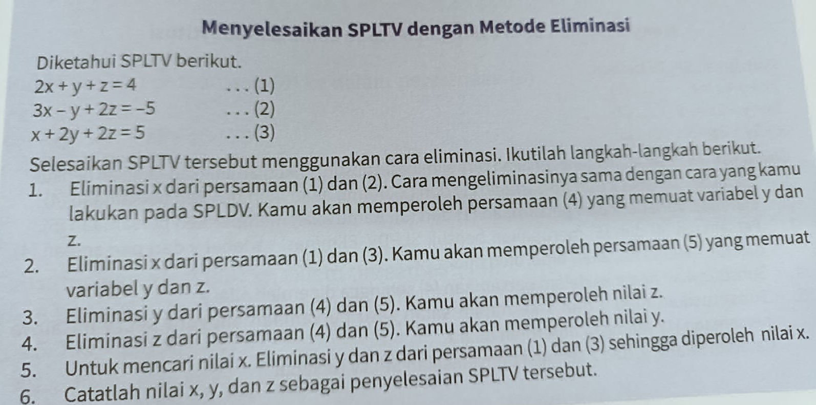 Menyelesaikan SPLTV dengan Metode Eliminasi | StudyX