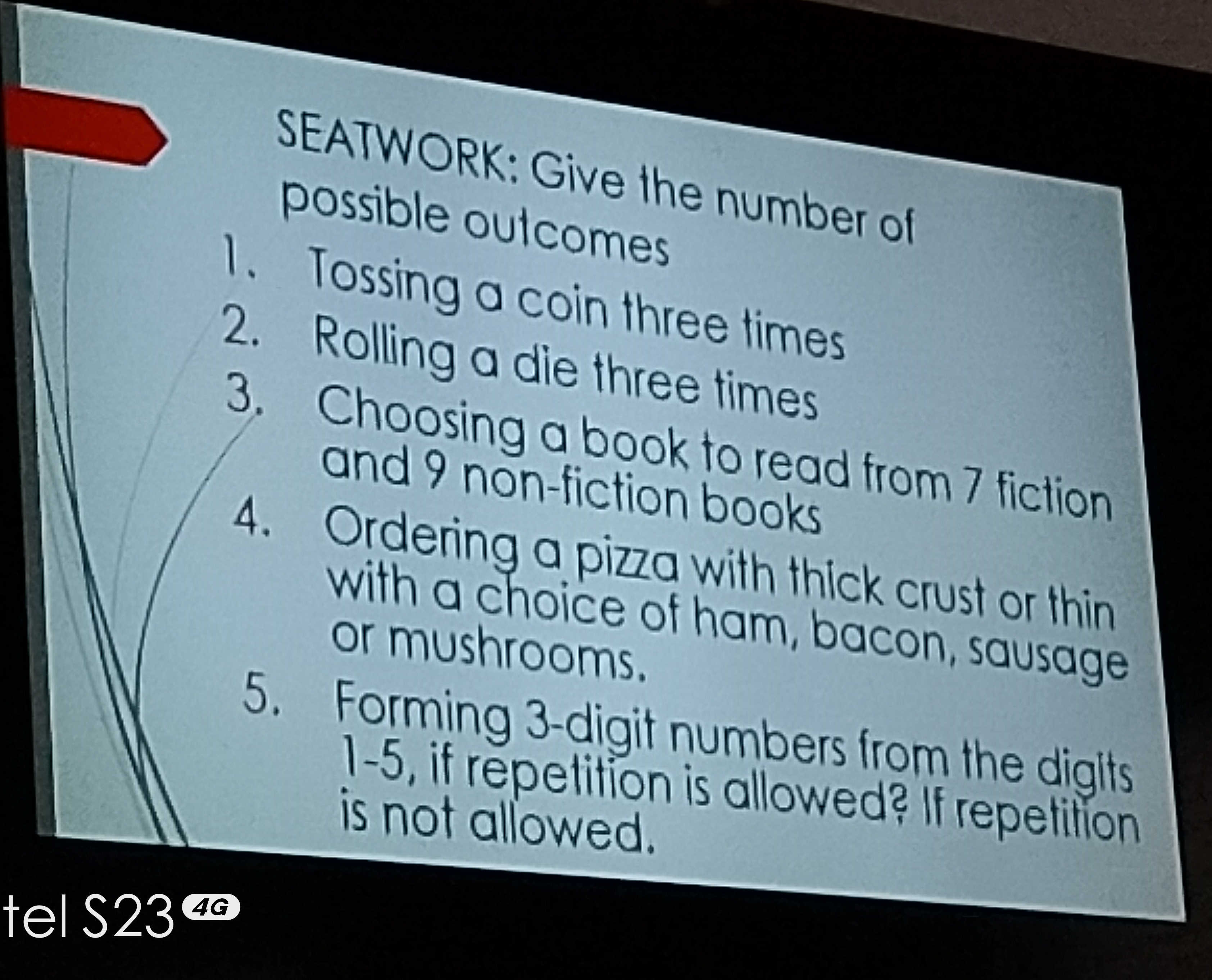 SEATWORK Give the number of possible | StudyX