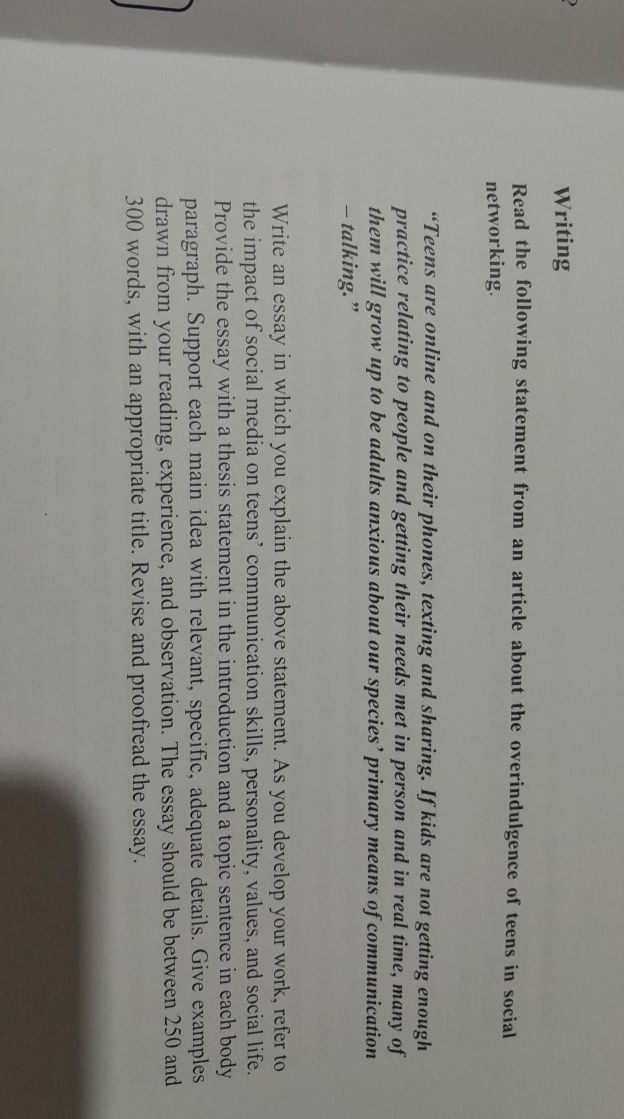 Writing Read the following statement from an | StudyX